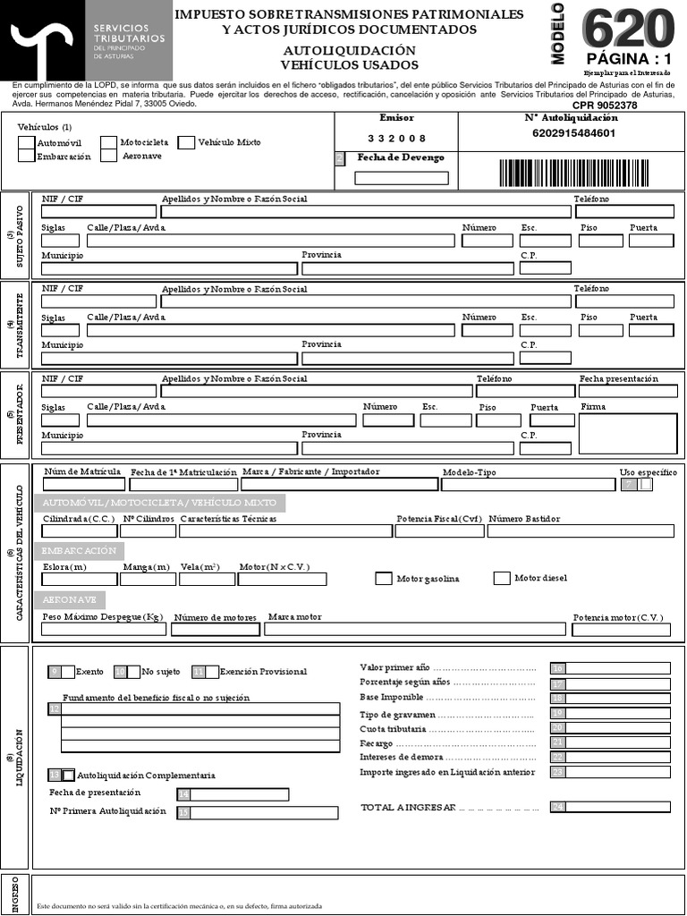 Modelo 620 | PDF | Automóviles | Impuestos