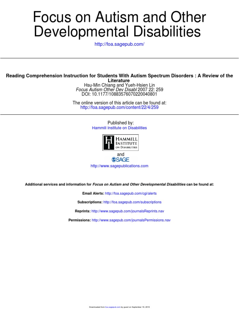 Reading Comprehension Instruction For Students With Autism Spectrum ...