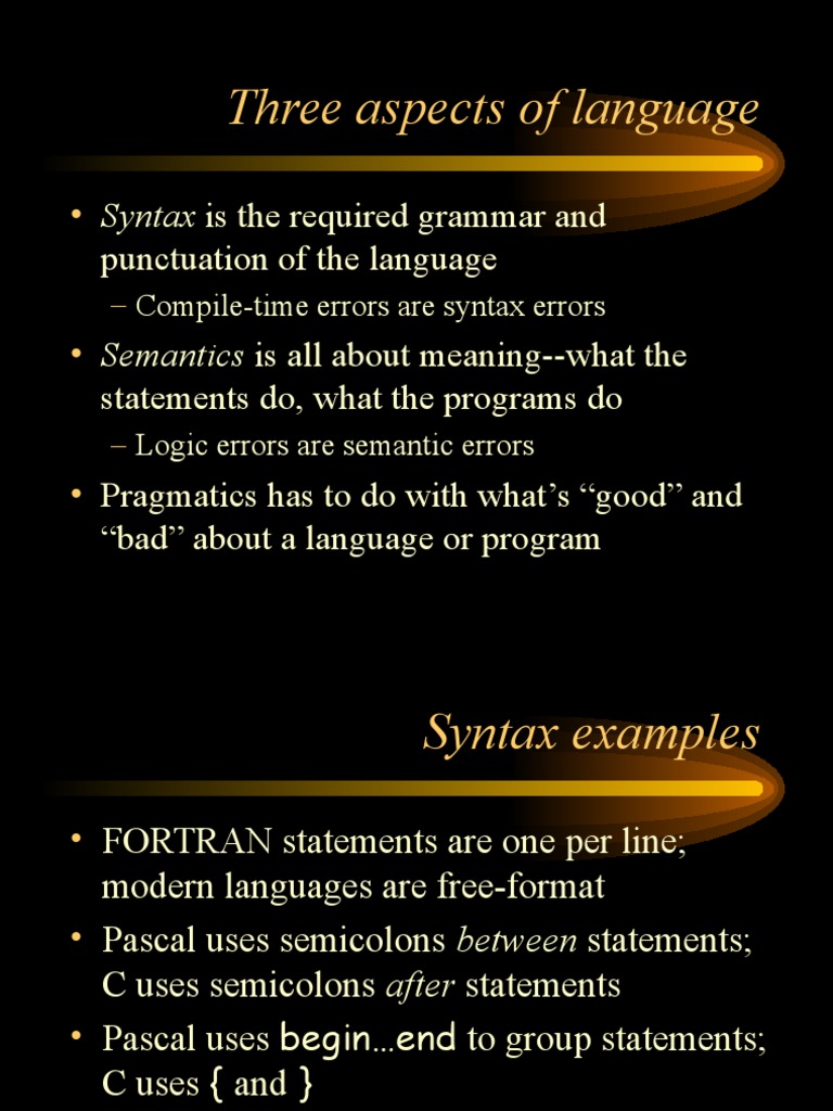 Part 3 - Syntax, Semantics and Pragmatics | PDF | C (Programming Language) | Syntax