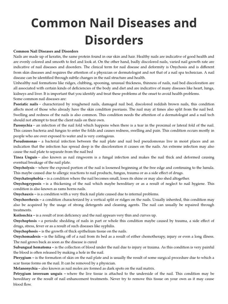 Common Nail Diseases and Disorders | PDF | Nail (Anatomy) | Genetic Disorder