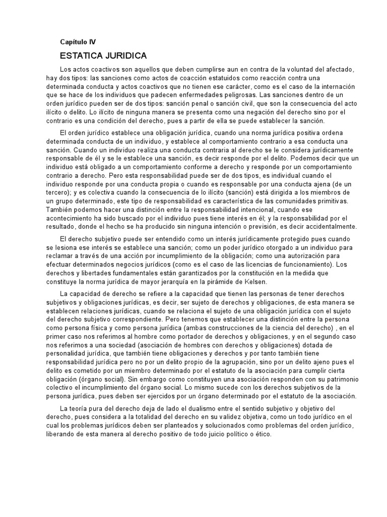 Kelsen Capítulo IV - Estática Jurídica | PDF | Personalidad legal | Derechos