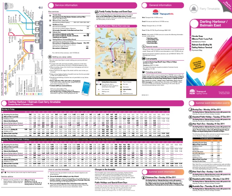 Darling Harbour / Balmain East: Ferry Timetable | PDF | Sydney | Transport