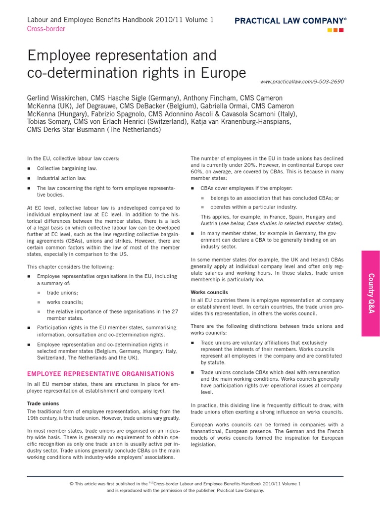 Employee Representation | PDF | Trade Union | Member State Of The ...