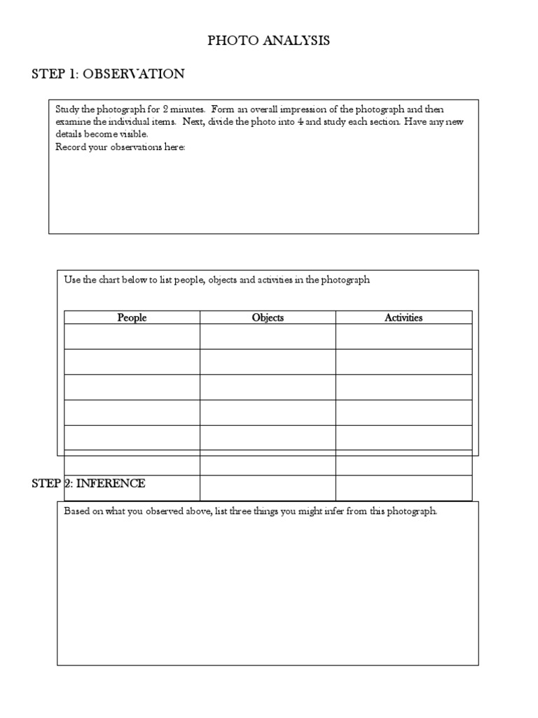 Photo Analysis Guide: Observation & Inference | PDF | Career & Growth ...