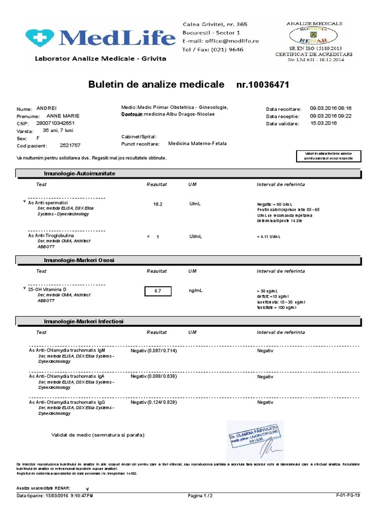 Analize MedLife 1 | PDF