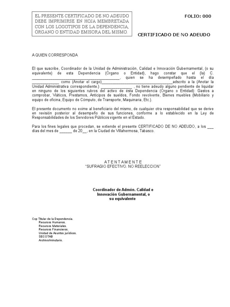 Certificado No Adeudo | PDF