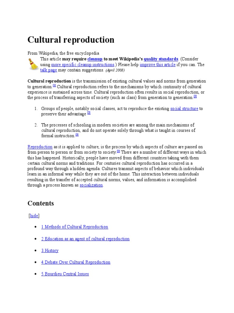 Cultural Reproduction: To Meet Wikipedia's | PDF | Sociological ...