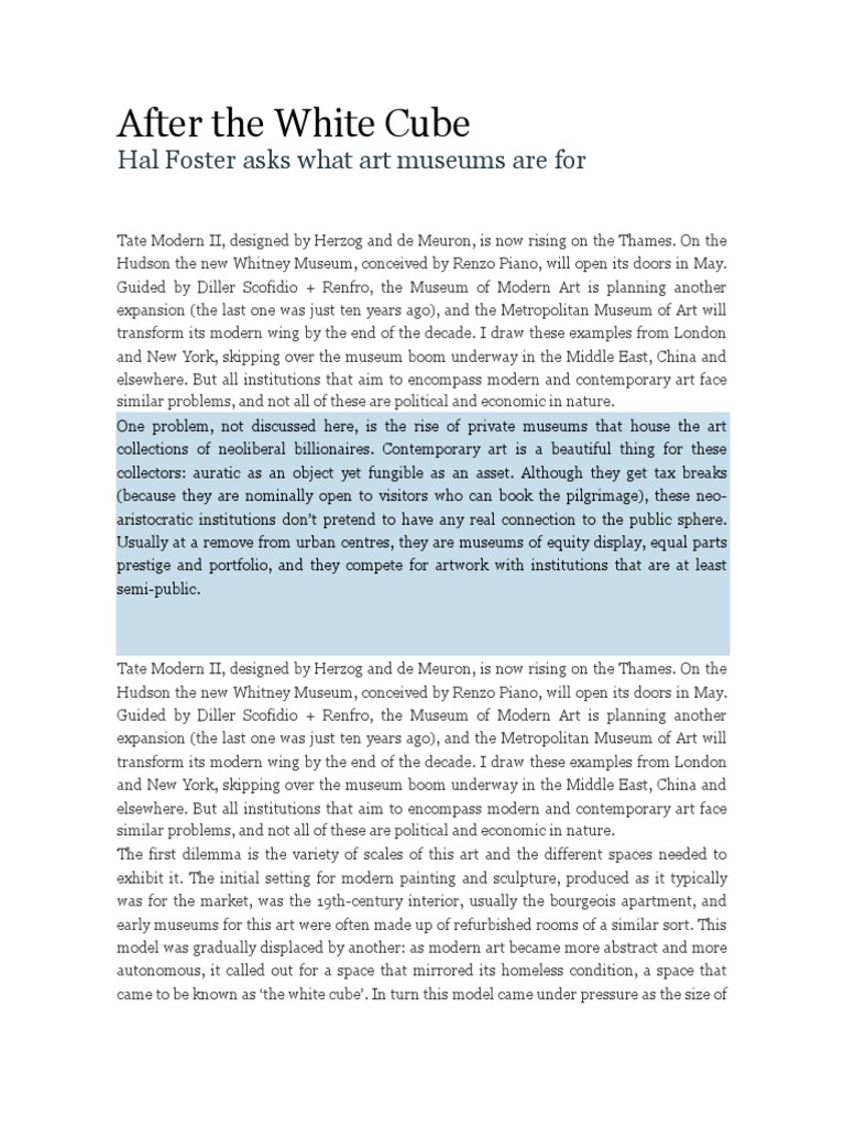 2015 Half Foster After The White Cube (LRB) | PDF | Museum | Art Museum
