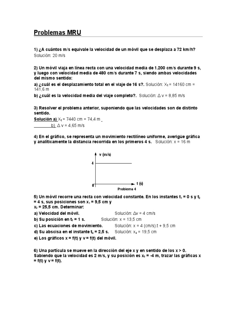 Problemas MRU | PDF | Velocidad | Movimiento (física)