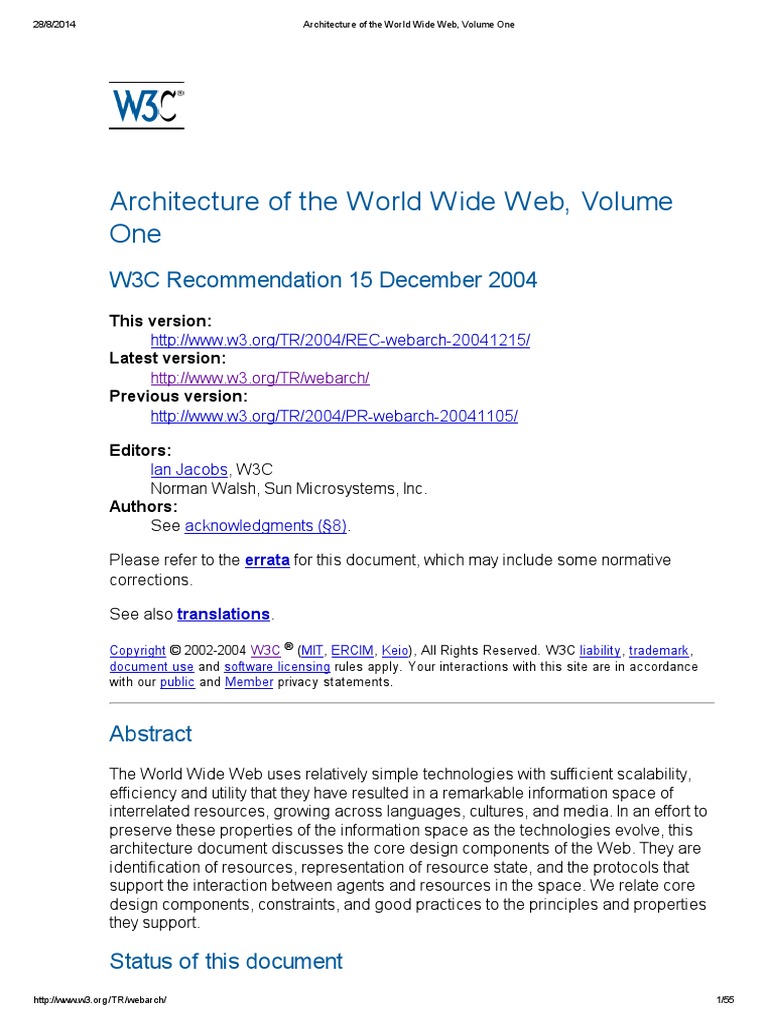 Architecture of The World Wide Web, Volume One | PDF | Uniform Resource ...