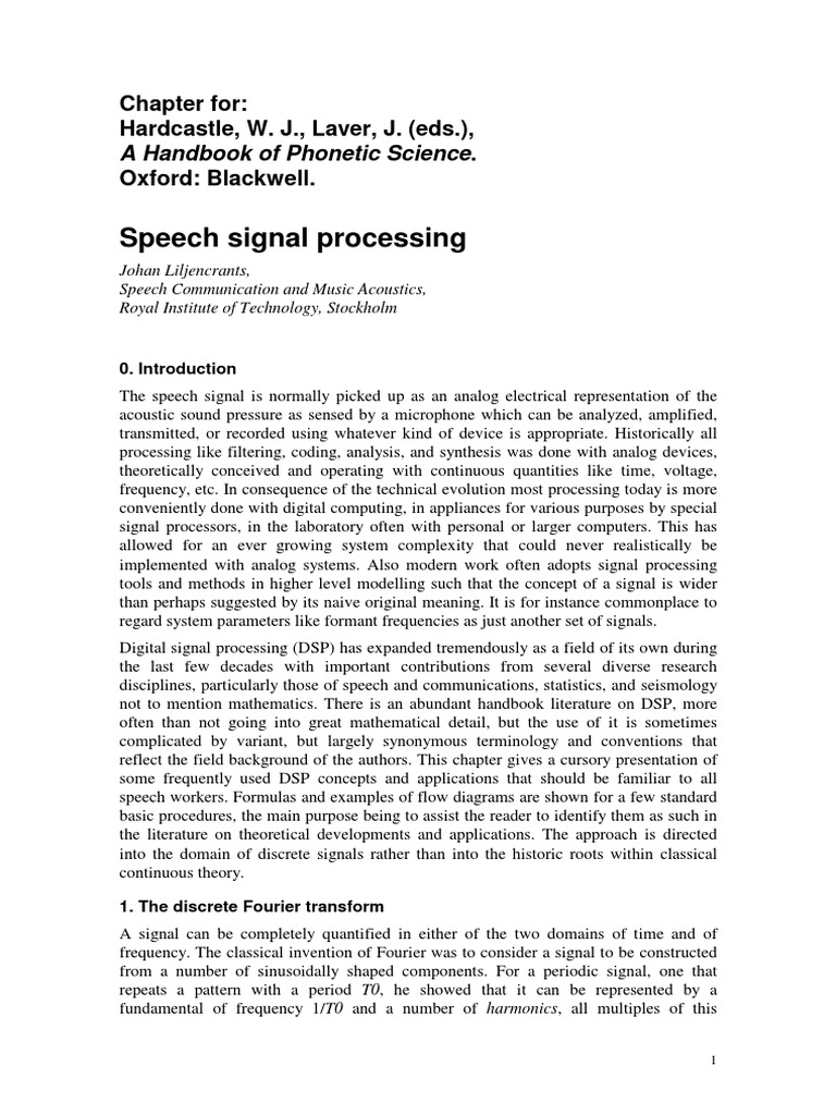 Speech Signal Processing: A Handbook of Phonetic Science | PDF ...