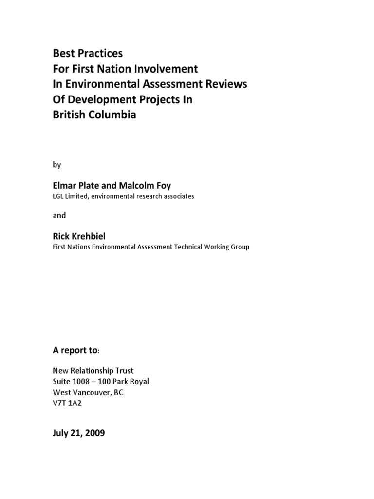 Best Practices For First Nation Involvement in Environmental ...