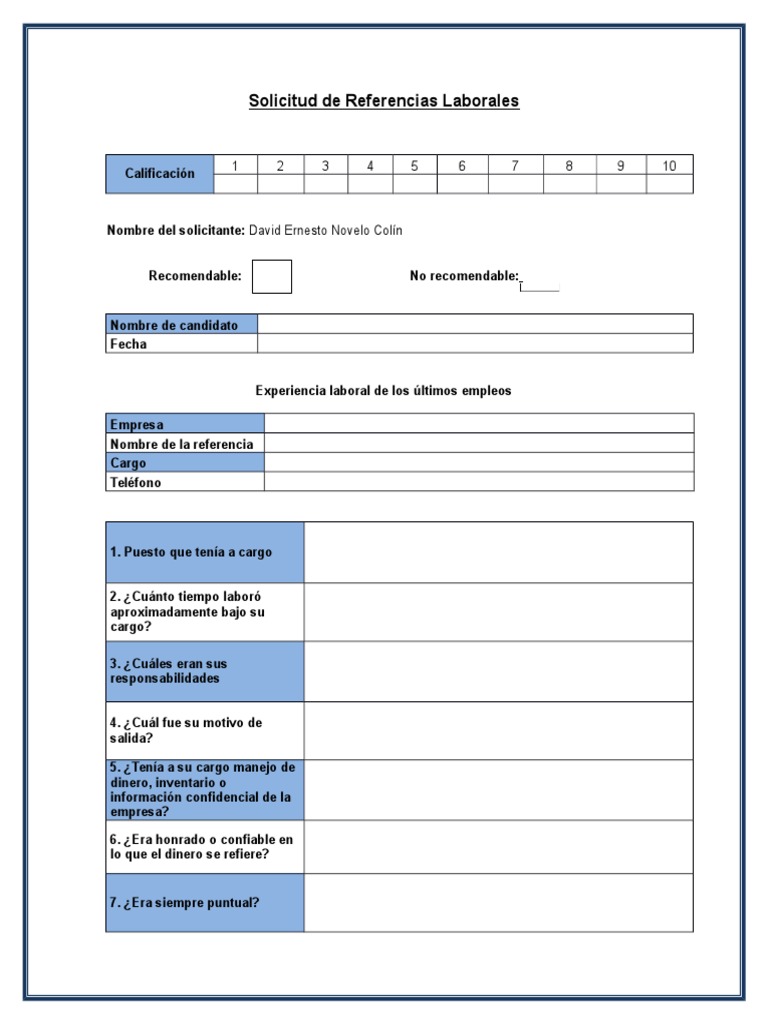 Solicitud de Referencias Laborales
