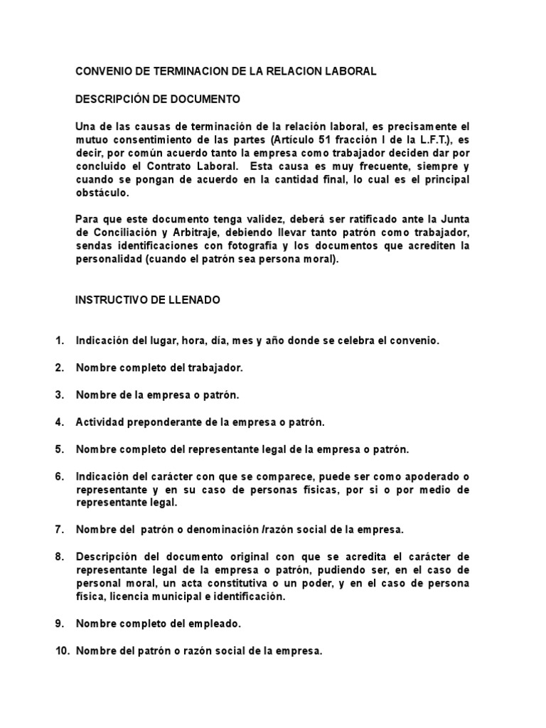 Convenio de Terminacion de La Relacion Laboral | PDF | México | Euro
