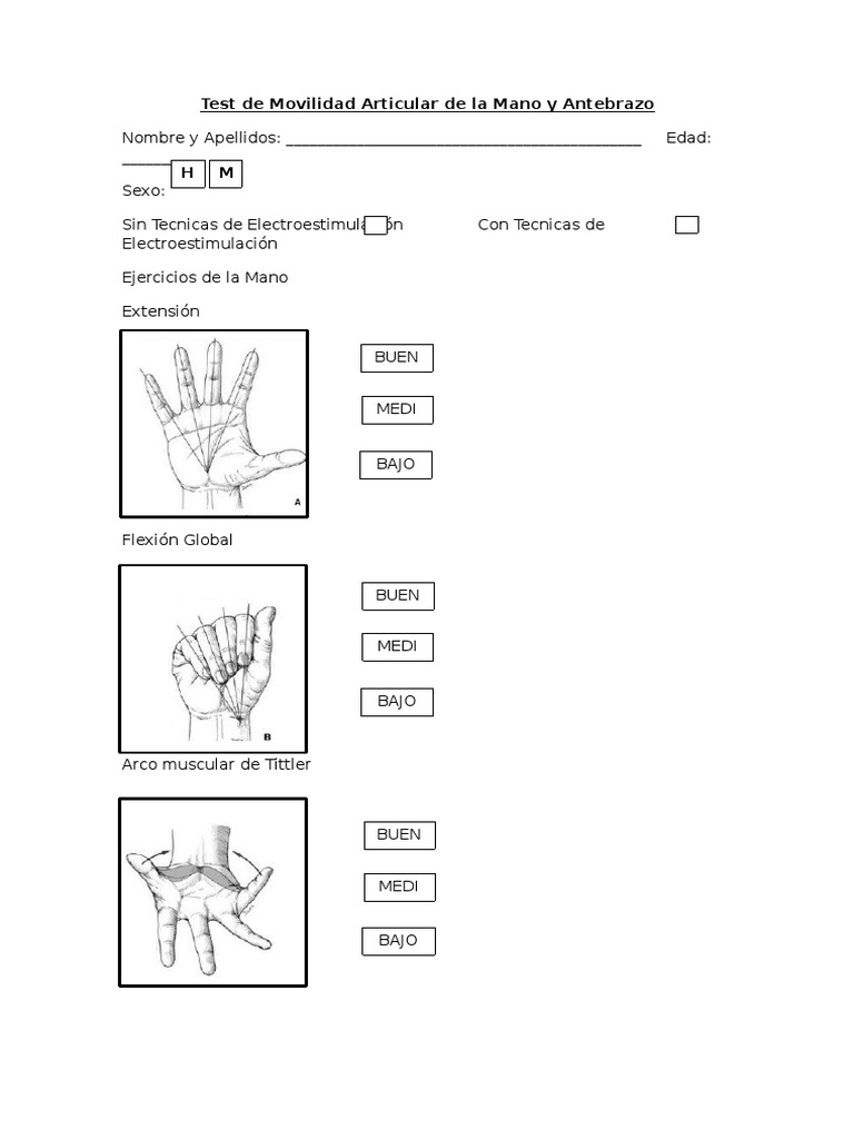 Test de Movilida Articular Para Mano y Muñeca