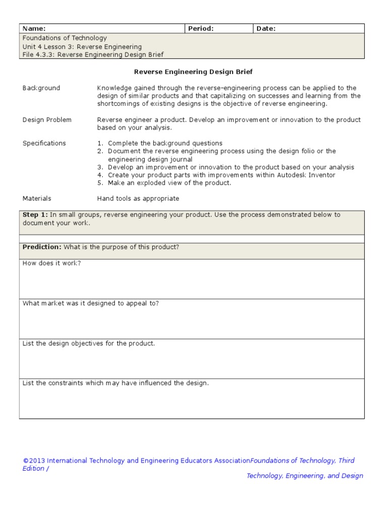 4 3 3 Reverse Engineering Design Brief | PDF | Engineering Design ...