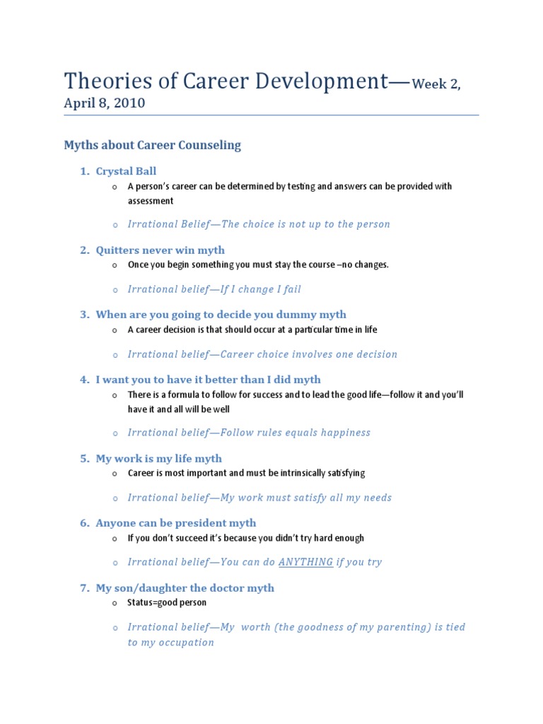 Theories of Career Development - Week 2 | PDF | Psychology | Employment