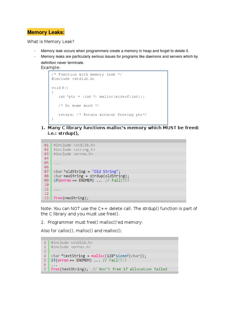 Memory Leaks:: What Is Memory Leak? | PDF | Pointer (Computer Programming) | Constructor (Object ...