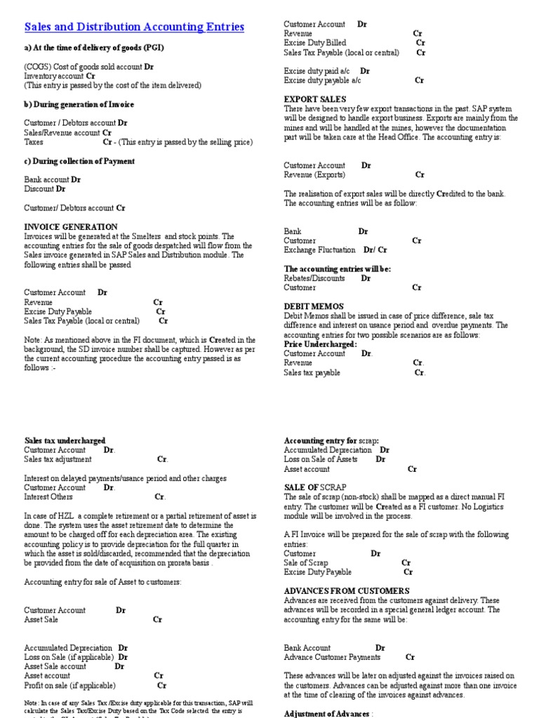 SAP SD Accounting Entries | PDF | Invoice | Debits And Credits