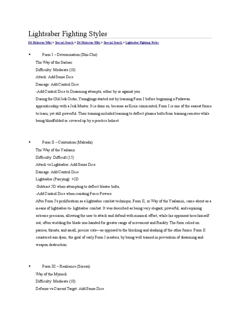 Overview of Lightsaber Combat Forms | PDF | Weaponry | Unrest
