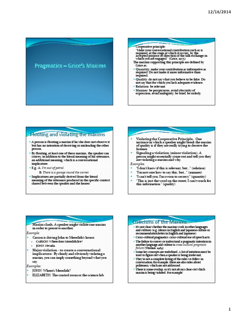 Flouting and violating the maxims: Examples