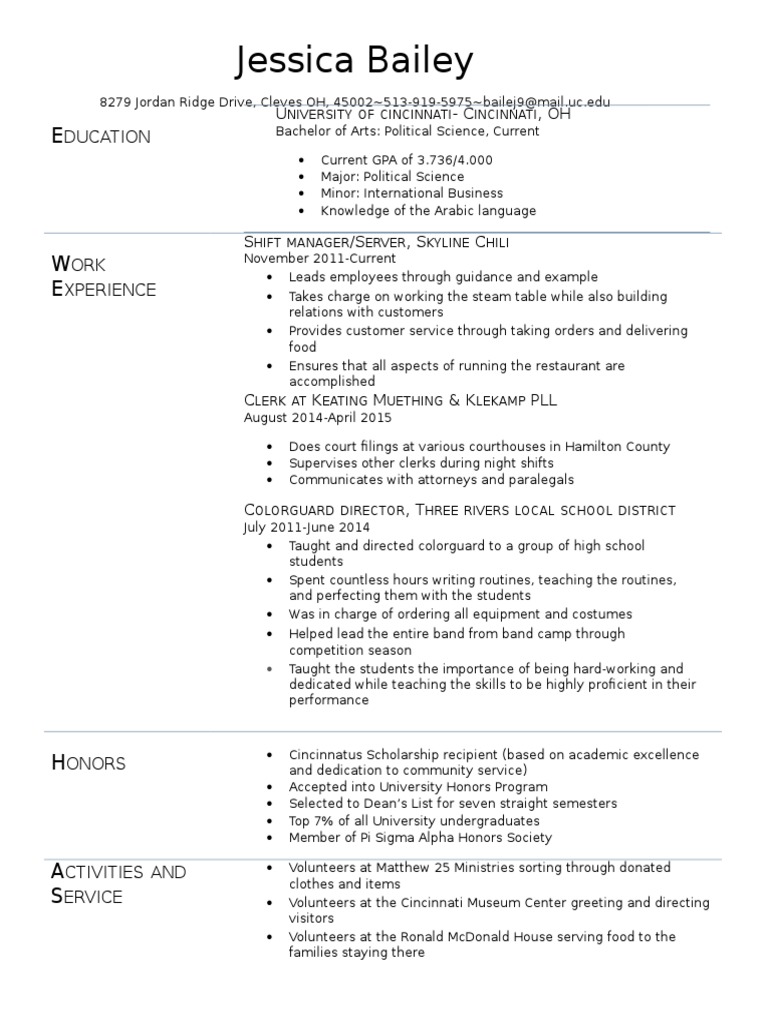 Jessica Bailey's Political Science Resume | PDF | Career & Growth