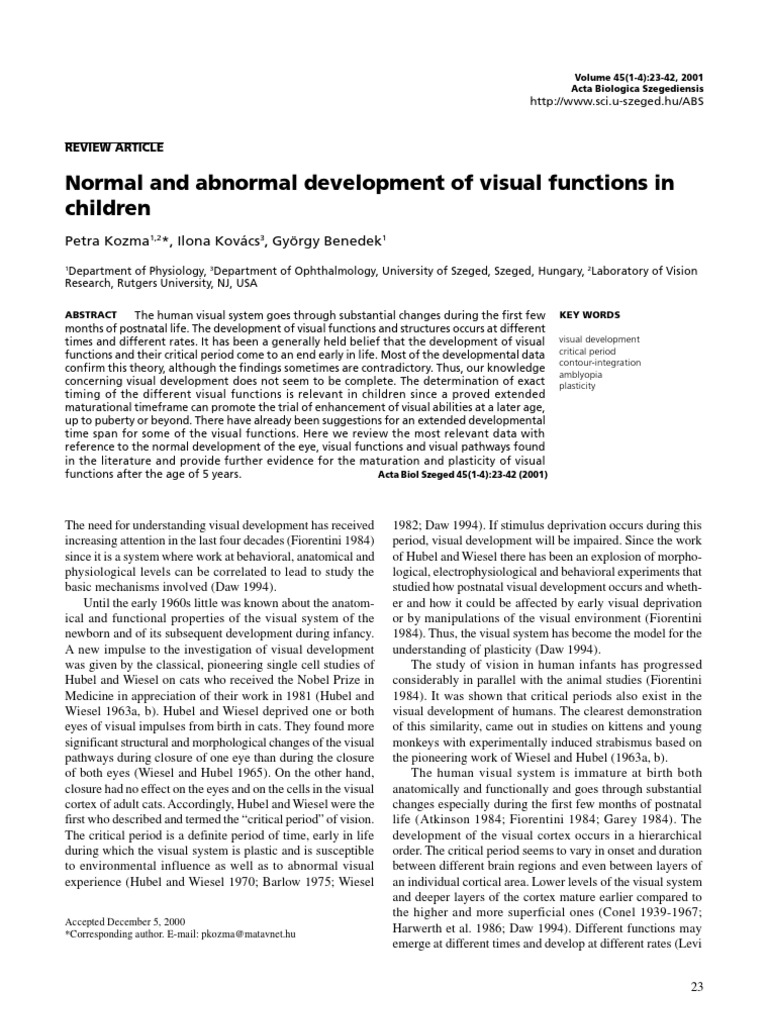 Normal and Abnormal Development of Visual Functions in Children | PDF ...