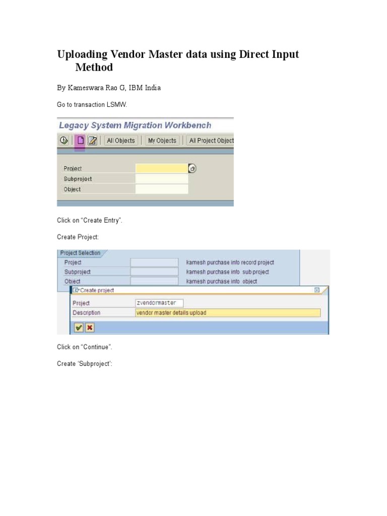 Vendor Master Data UsingDirect Input Method | PDF | Business | Computers