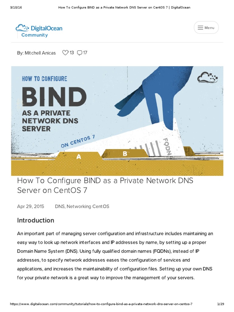 How To Configure Bind As A Private Network Dns Server On Centos 7 Digitalocean Pdf Osi
