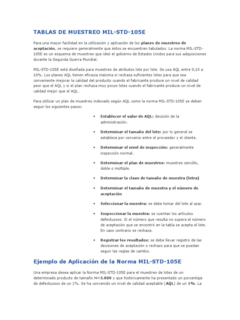 Tablas de Muestreo MIL-STD-105E | PDF | Muestreo (Estadísticas) | Probabilidad
