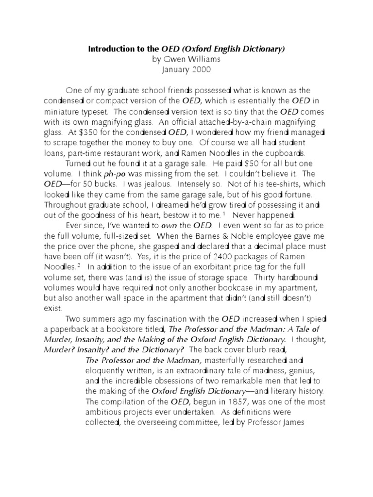 Introduction To The OED (Oxford English Dictionary) | PDF | Books