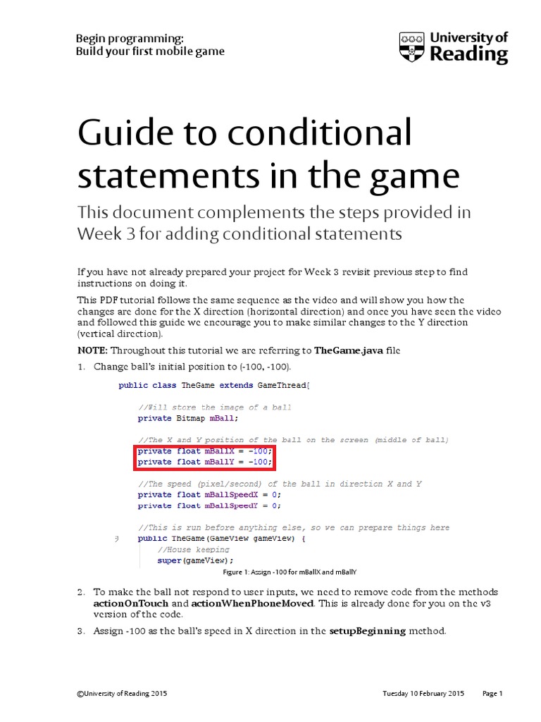 3 2 Conditional Statements In The Game As Pdf Software Engineering Computer Programming