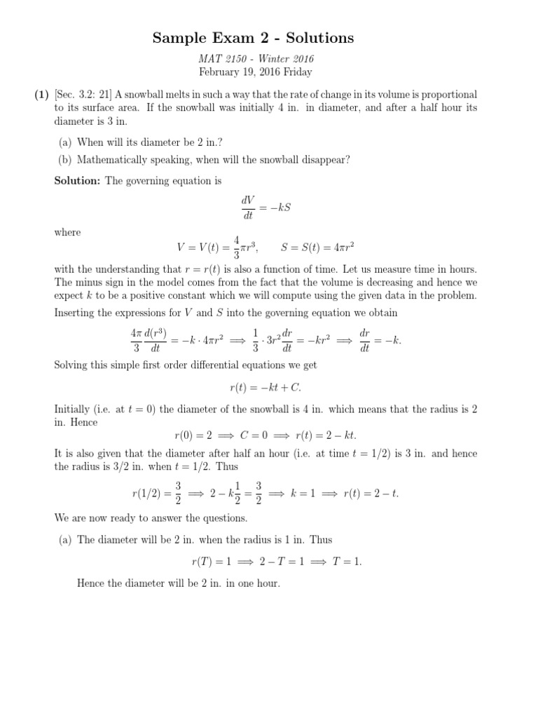 Exam2 Sample Key | PDF | Equations | Trigonometric Functions