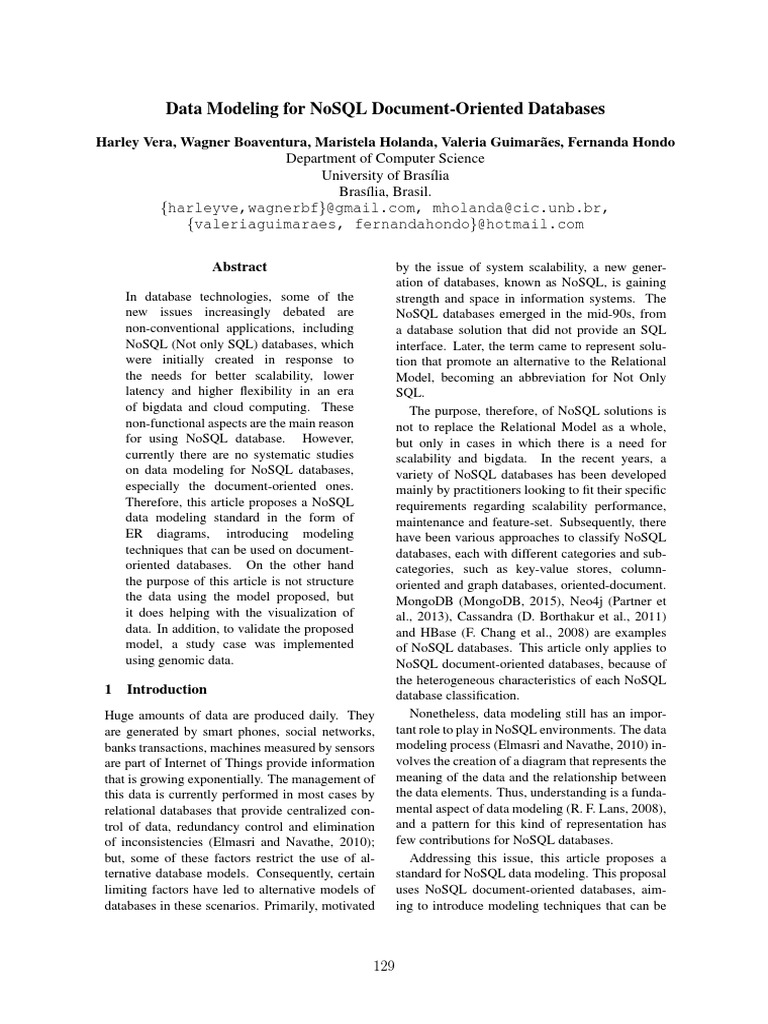 Data Modeling For Nosql Document Oriented Databases Pdf No Sql Mongo Db