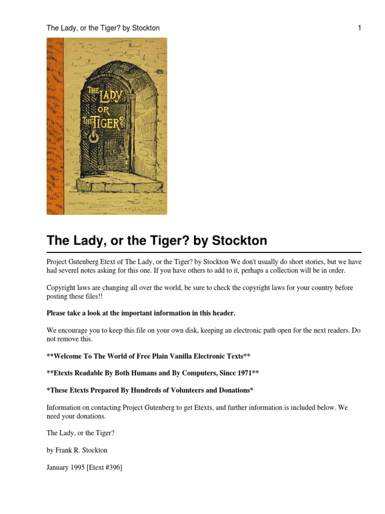 The Lady, Or the Tiger | E Text | Project Gutenberg