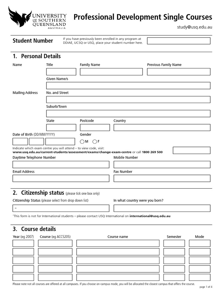 USQ Professional Development Application Form | PDF | University And ...