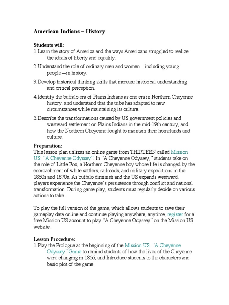 American Indians Lesson Plan | PDF | Cheyenne | Native Americans In The ...