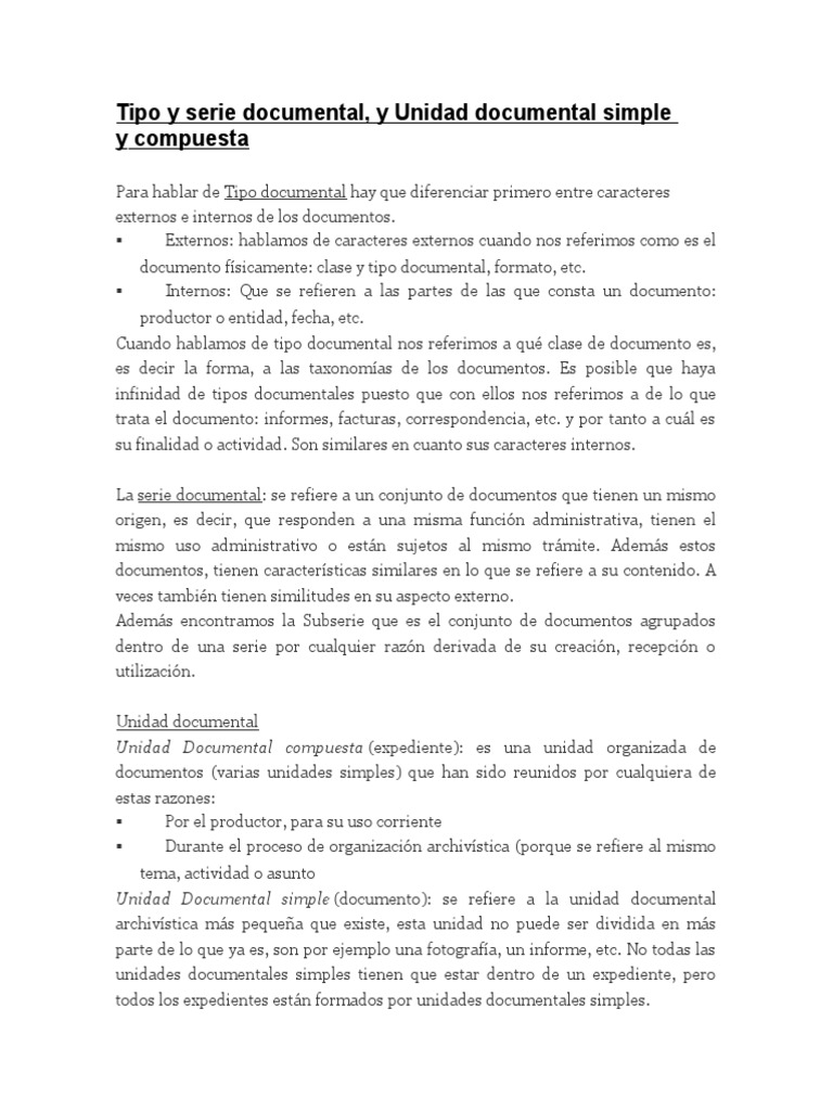 Tipos y series documentales, y unidades documentales simples y compuestas | PDF | Ciencia ...