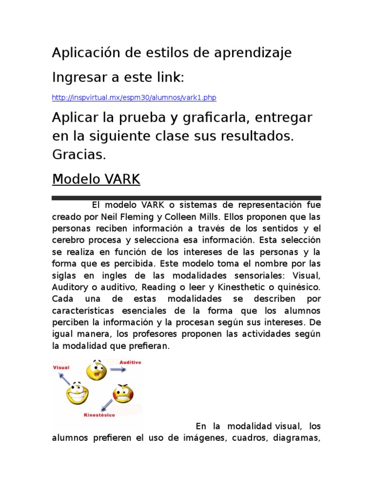 Modelo VARK Test Estilos de Aprendizqje | PDF | Lectura (proceso ...