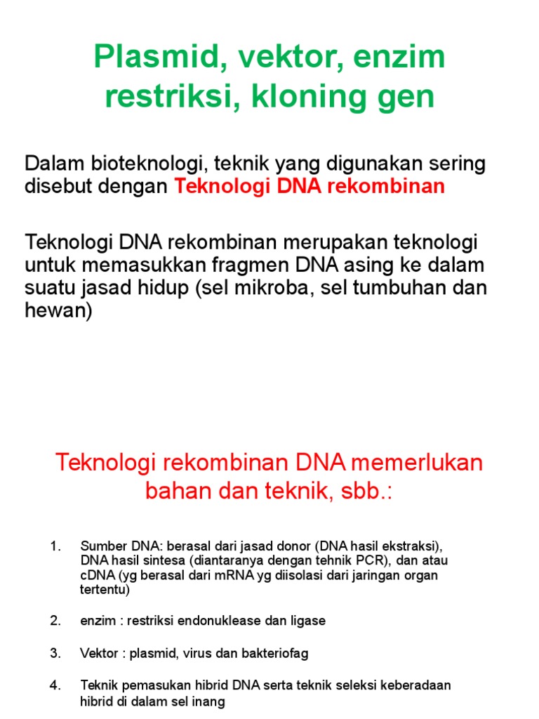 DNA REKOMBINAN (1) Enzim Restriksi, Vektor | PDF