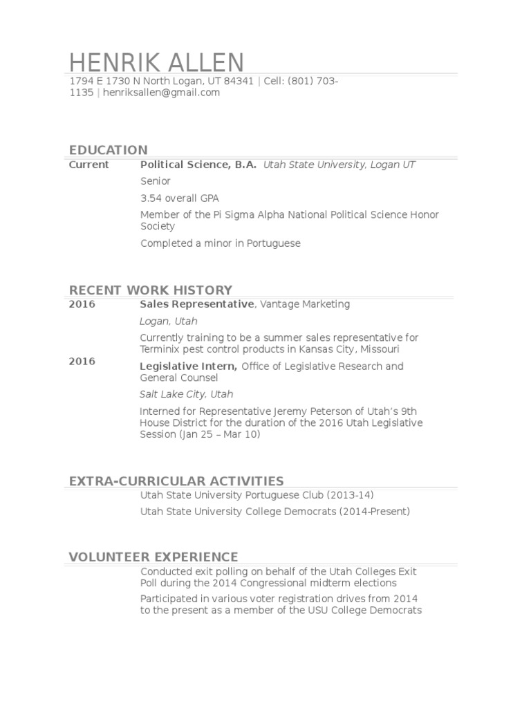 Henrik Allen Resume Copy 2 | PDF | History