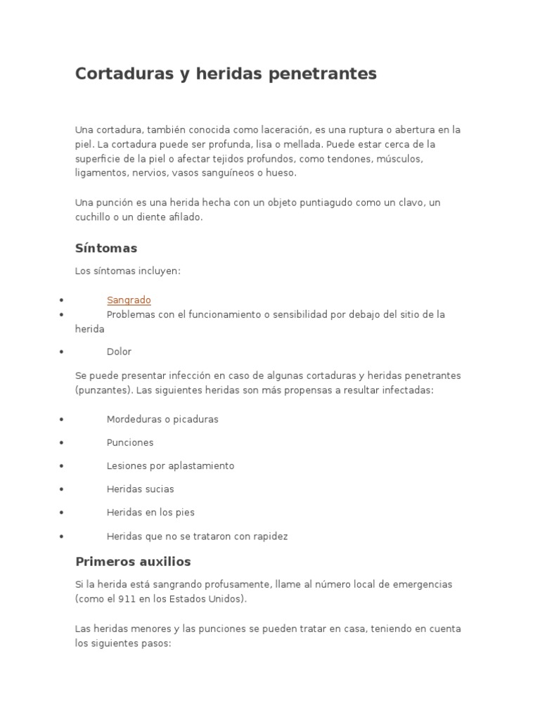 Cortaduras y Heridas Penetrantes | PDF | Herida | Especialidades Medicas