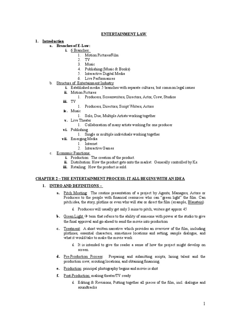 Entertainment Law Outline | PDF | Copyright Infringement | Substantial ...