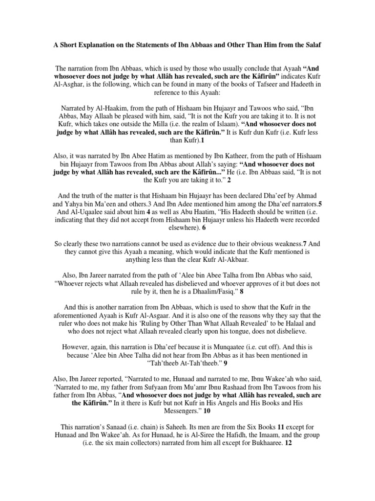 Explanation of Statement of Ibn Abbas - Hukm of Allah | PDF | Hadith | Semitic Words And Phrases