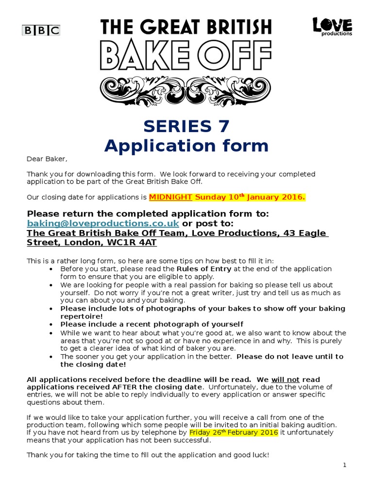 Great British Bake Off Application Guide | PDF | Baking | Government ...