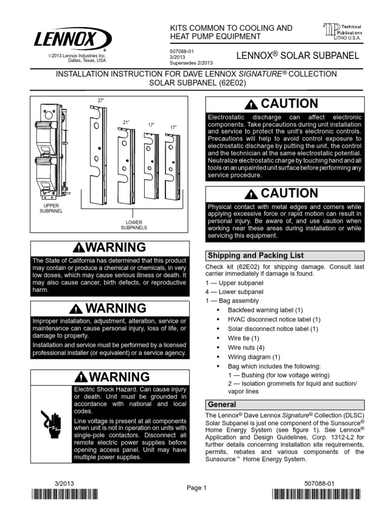 Lennox Solar SubPanel 507088a - 507088-01 - 001 | PDF | Electrical ...