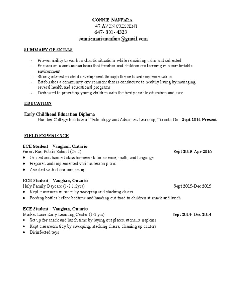 Early Childhood Education Resume | PDF | Wellness