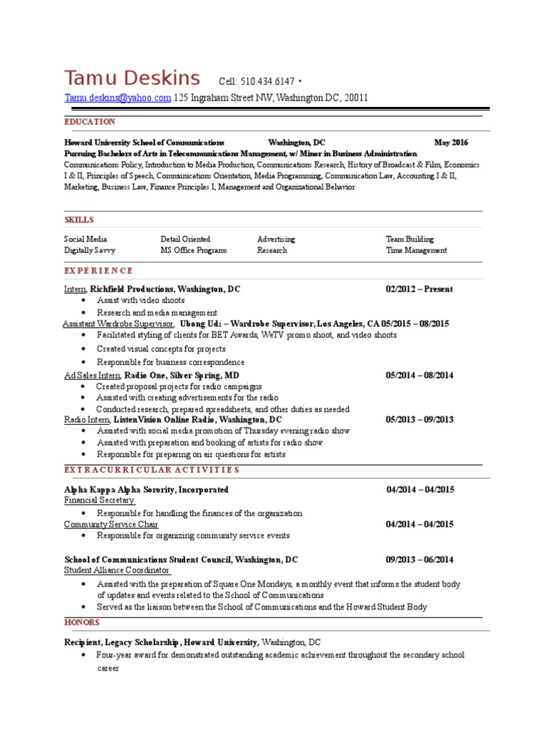 TAMU Resume of Tamu Deskins | PDF | Social Science