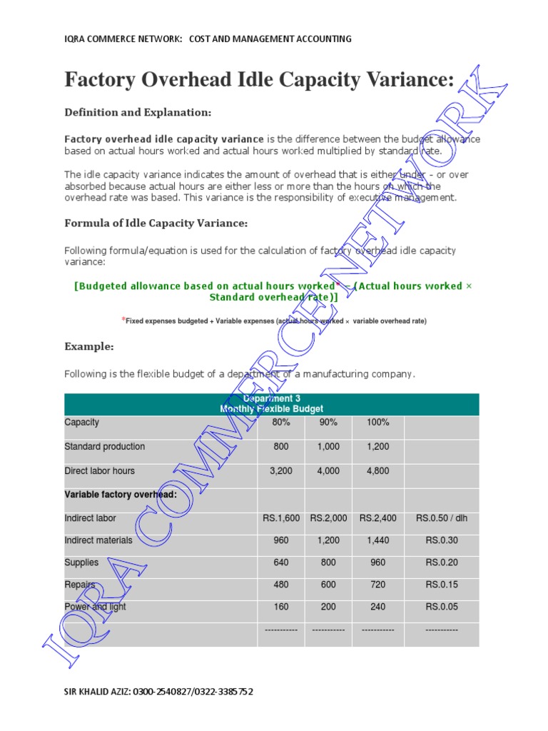 Factory Overhead Idle Capacity Variance | PDF | Management Accounting ...