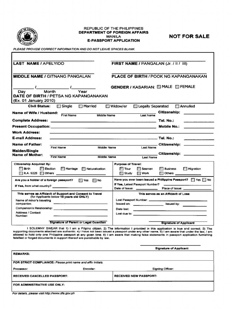 Philippine Epassport Application Form (PDF Format) | PDF
